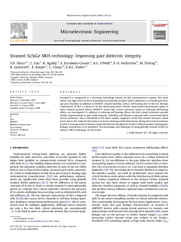 (PDF) Strained Si/SiGe MOS technology: Improving gate dielectric integrity