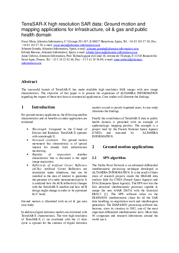 (PDF) TerraSAR-X high resolution SAR data: Ground motion and mapping applications for ...