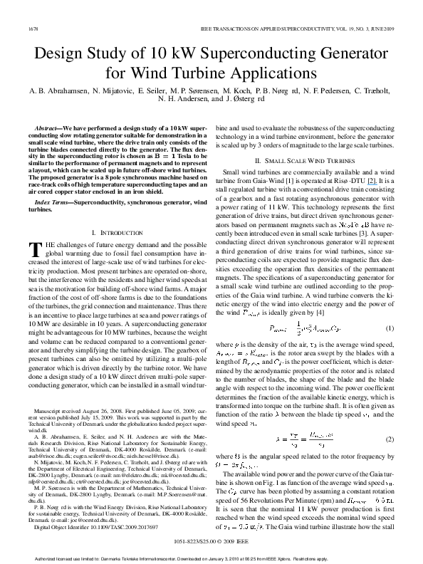 (PDF) Design Study of 10 kW Superconducting Generator for Wind Turbine ...