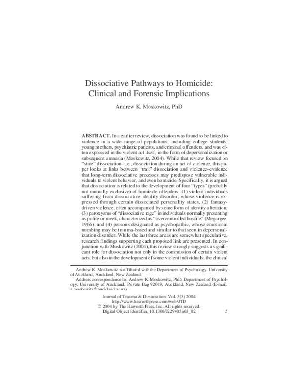 (PDF) Dissociative Pathways to Homicide: Clinical and Forensic Implications