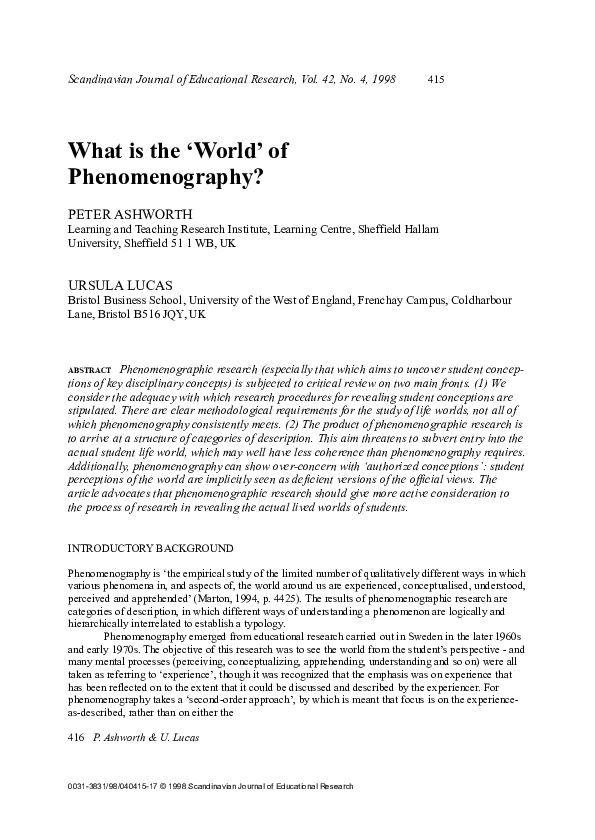 What is the 'world' of phenomenography? (1998)