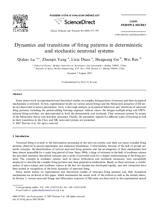 Pdf Dynamics And Transitions Of Firing Patterns In Deterministic And Stochastic Neuronal Systems