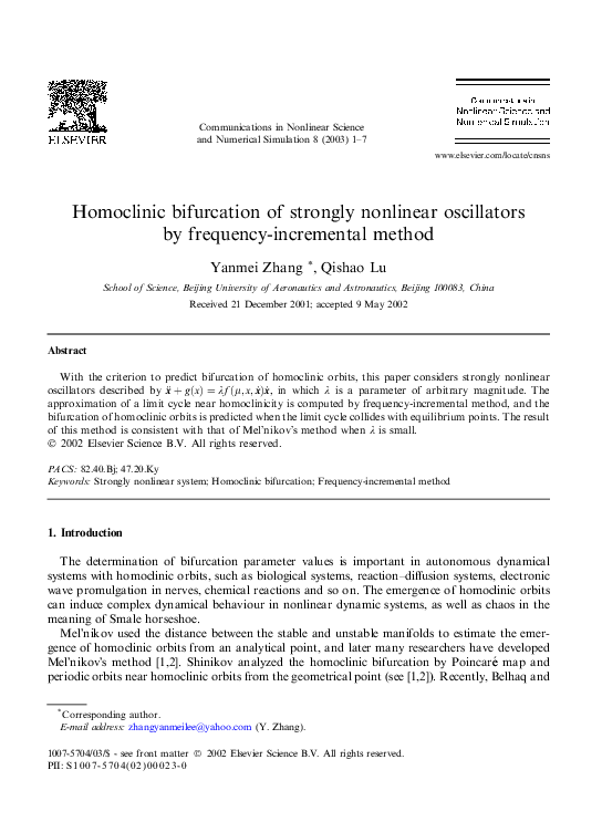 (PDF) Homoclinic bifurcation of strongly nonlinear oscillators by frequency-incremental method