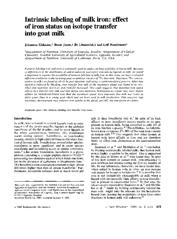 (PDF) Intrinsic labeling of milk iron: effect of iron status on isotope ...