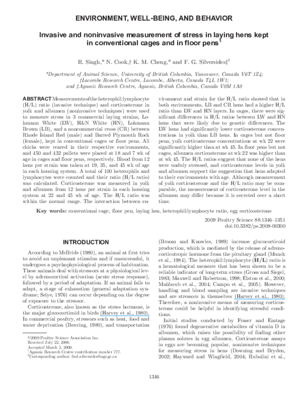 (PDF) Invasive and noninvasive measurement of stress in laying hens ...