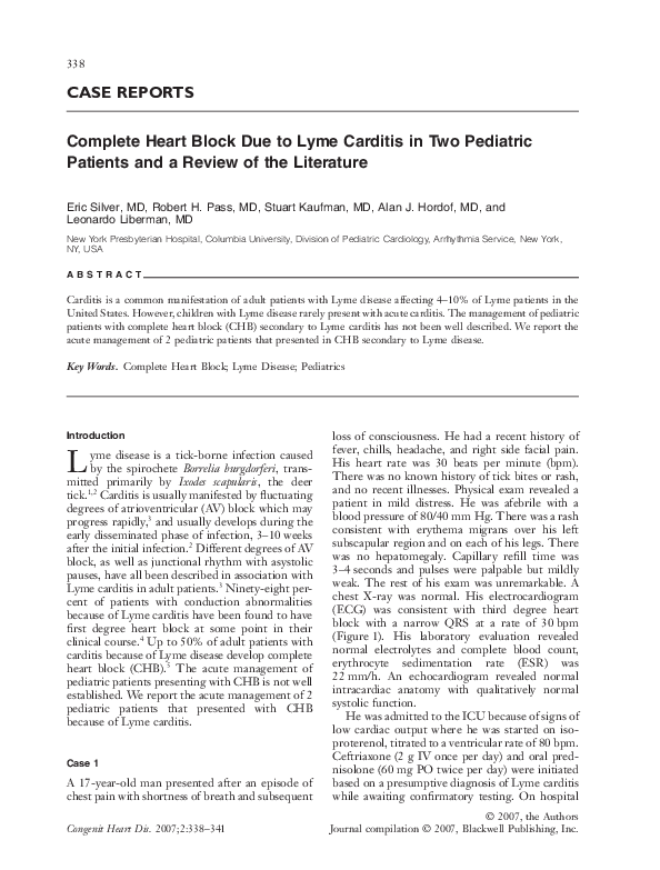 (PDF) Complete Heart Block Due to Lyme Carditis in Two Pediatric ...