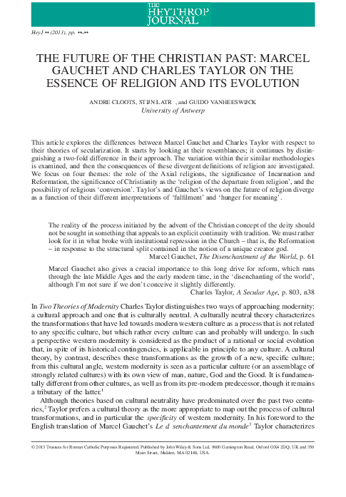 (PDF) The Future of the Christian Past in Heythrop Journal