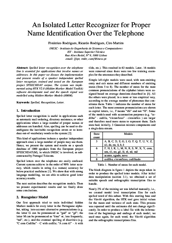 (PDF) An Isolated Letter Recognizer for Proper Name Identification Over ...