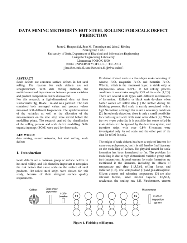 (PDF) Data Mining Methods in Hot Steel Rolling for Scale Defect Prediction
