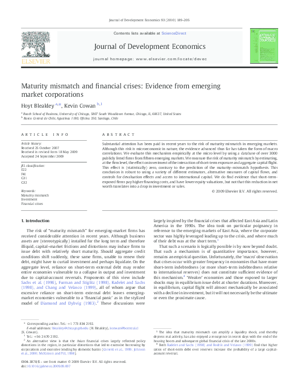 (PDF) Maturity mismatch and financial crises: Evidence from emerging ...