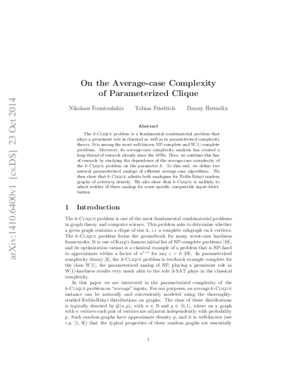 (PDF) On the average-case complexity of parameterized clique