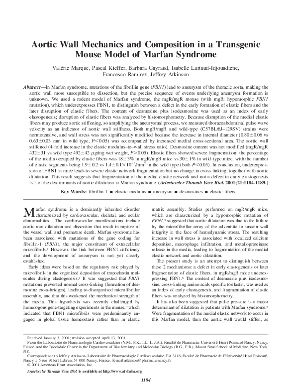 (PDF) Aortic Wall Mechanics and Composition in a Transgenic Mouse Model ...
