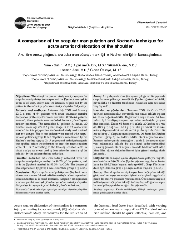 (PDF) A comparison of the scapular manipulation and Kocher's technique ...