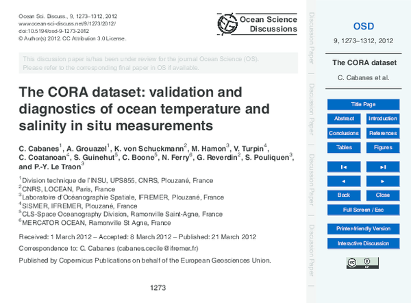 (PDF) The CORA dataset: validation and diagnostics of in-situ ocean ...