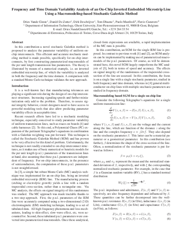 Pdf Frequency And Time Domain Variability Analysis Of An On Chip Inverted Embedded Microstrip