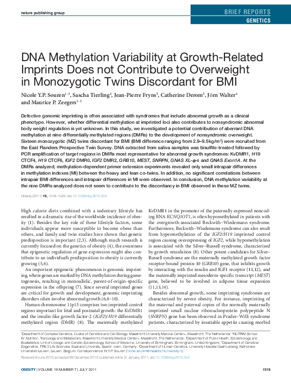Pdf Dna Methylation Variability At Growth Related Imprints Does Not