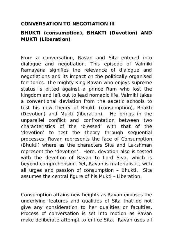 (DOC) RAVAN SITA SAMVAD PART III CONVERSATION TO NEGOTIATION