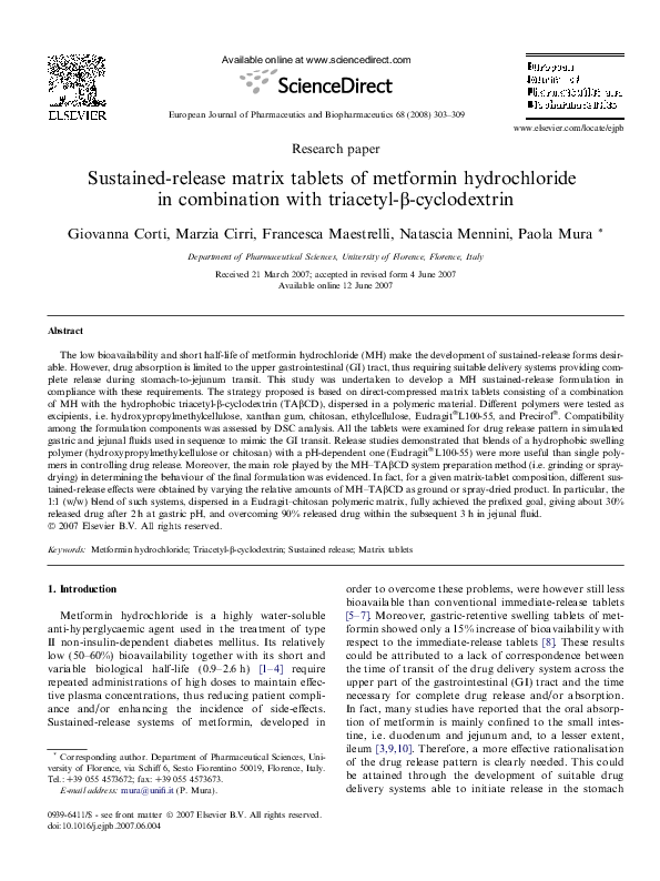 (PDF) Sustained-release matrix tablets of metformin hydrochloride in combination with triacetyl ...