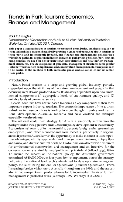 (PDF) Trends in Park Tourism: Economics, Finance and Management