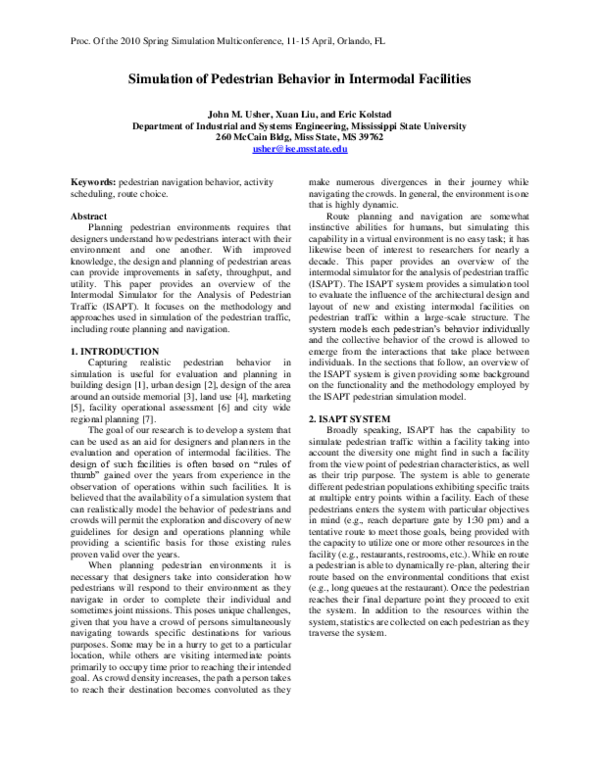 Pdf Simulation Of Pedestrian Behavior In Intermodal Facilities