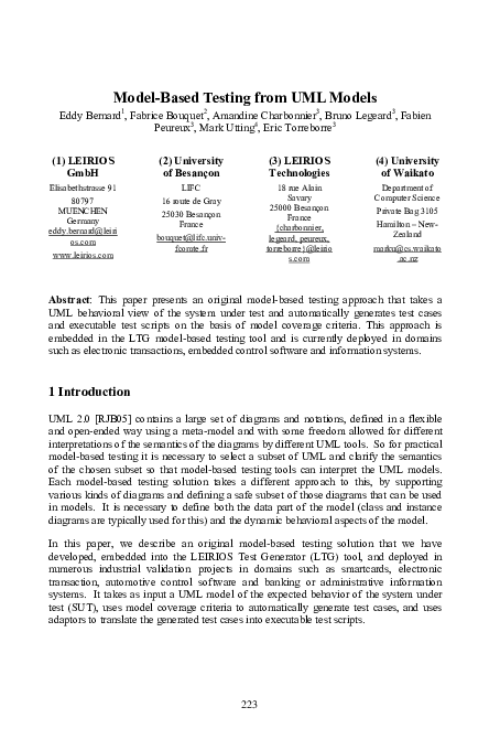 Pdf Model Based Testing From Uml Models