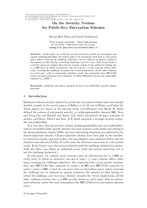 (PDF) On the Security Notions for Public-Key Encryption Schemes
