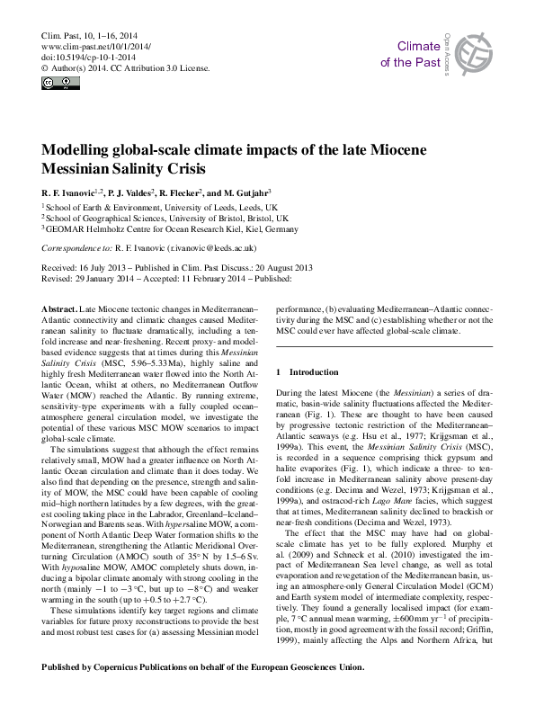 (PDF) Modelling global-scale climate impacts of the late Miocene ...