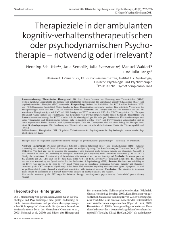 (PDF) Therapieziele in der ambulanten kognitiv ...