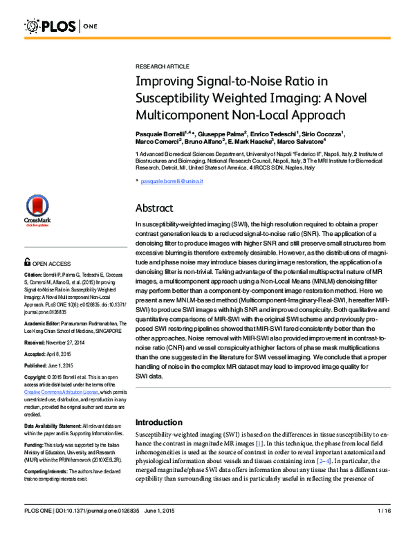 (PDF) Improving Signal-to-Noise Ratio in Susceptibility Weighted Imaging: A Novel Multicomponent ...