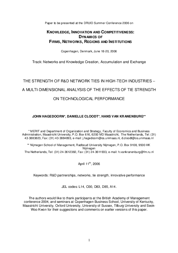 (PDF) The strength of R&D network ties in high-tech industries : A ...