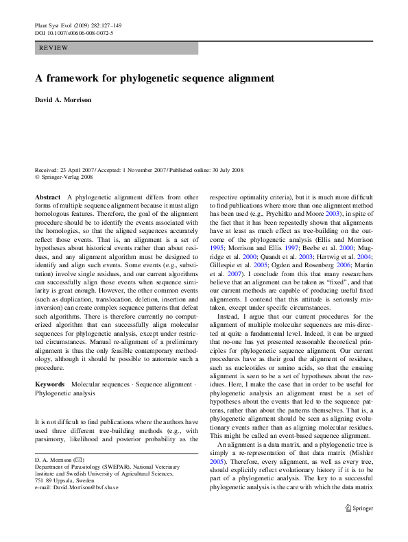 (PDF) A framework for phylogenetic sequence alignment