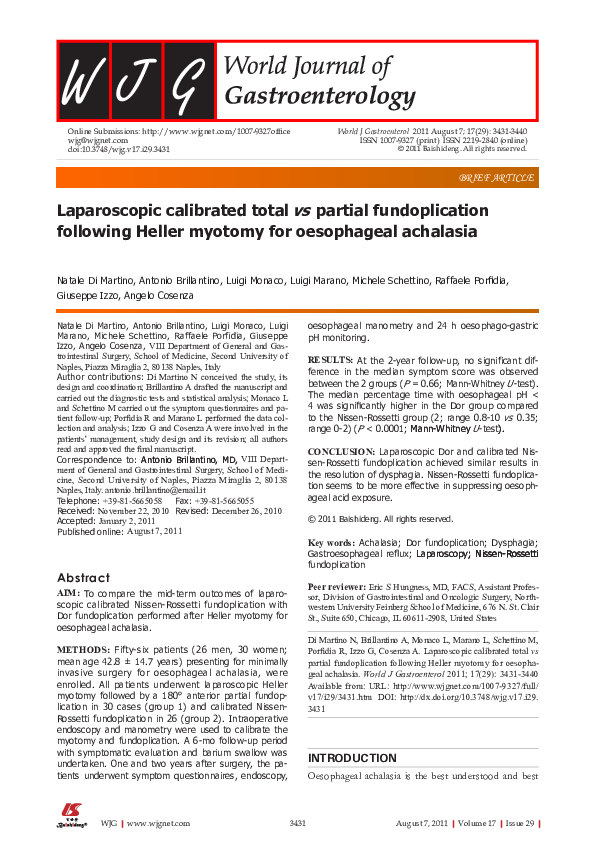 (PDF) Laparoscopic calibrated total vs partial fundoplication following ...