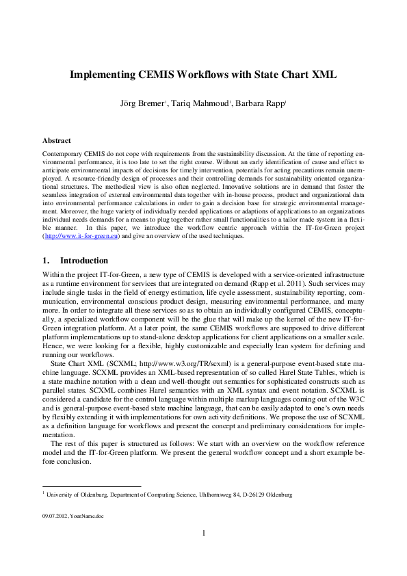 (PDF) Implementing CEMIS Workflows with State Chart XML