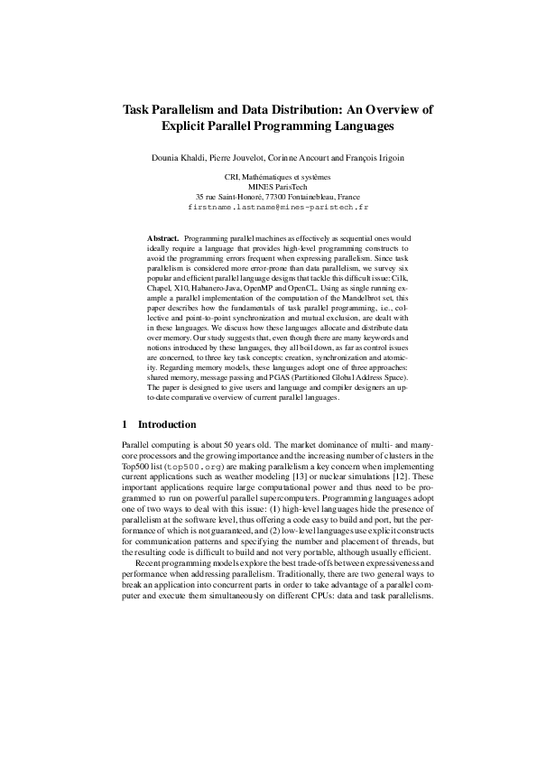 Pdf Task Parallelism And Data Distribution An Overview Of Explicit Parallel Programming