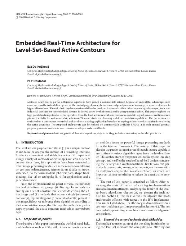 (PDF) Embedded Real-Time Architecture for Level-Set-Based Active Contours