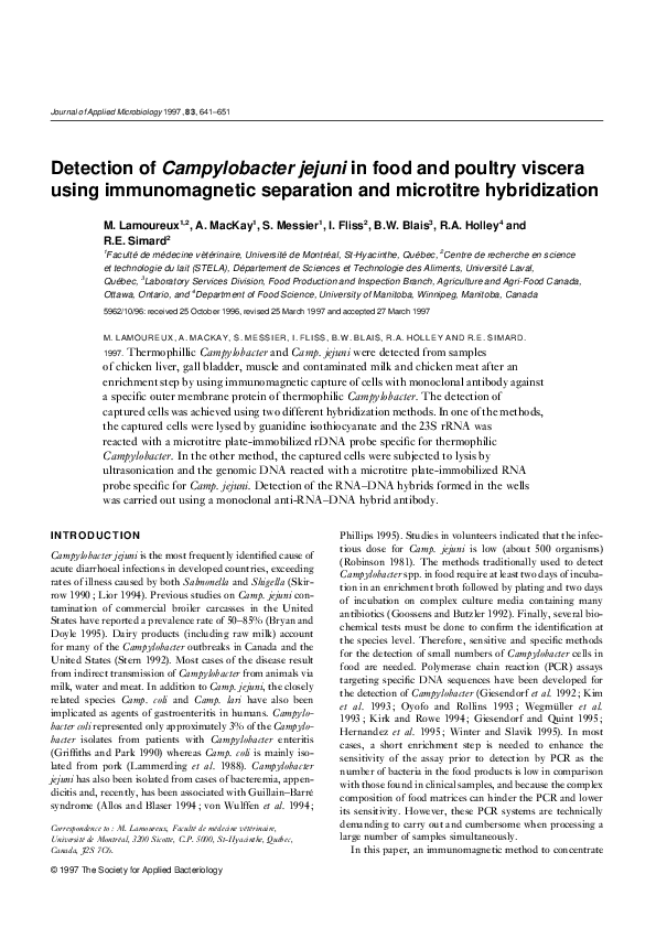 (PDF) Detection of Campylobacter jejuni in food and poultry viscera ...