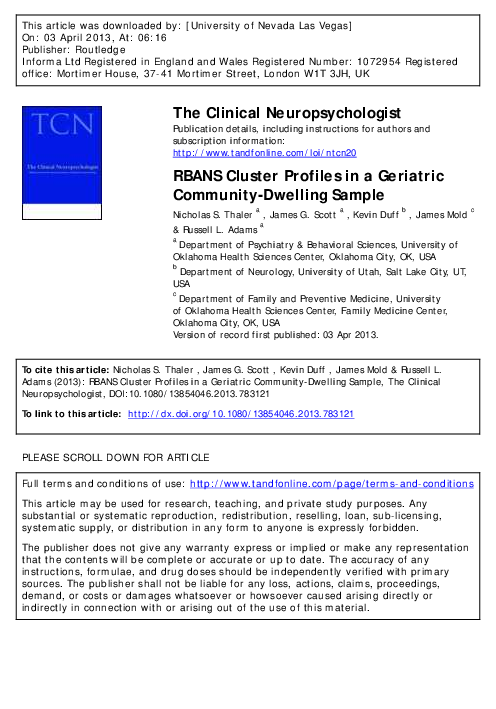 (PDF) RBANS Cluster Profiles in a Geriatric Community-Dwelling Sample