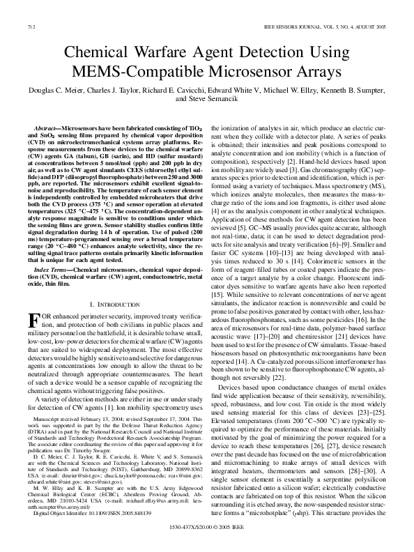 Pdf Chemical Warfare Agent Detection Using Mems Compatible Microsensor Arrays