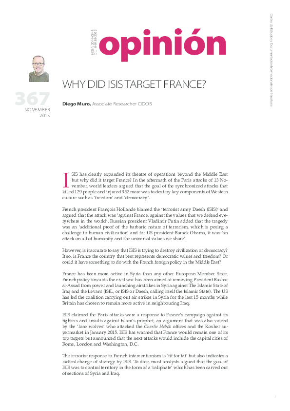 (PDF) Why did ISIS Target France? - CIDOB (2015)