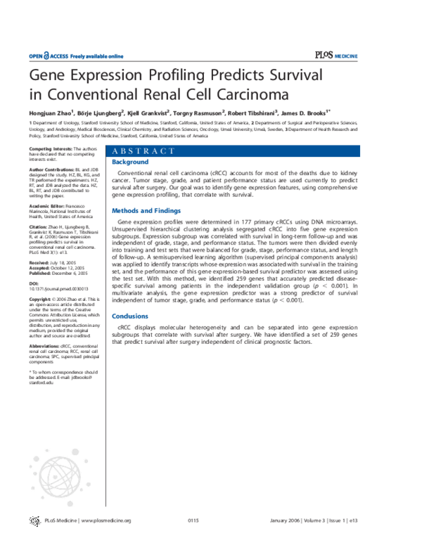 (PDF) Gene Expression Profiling Predicts Survival in Conventional Renal Cell Carcinoma | Kjell ...