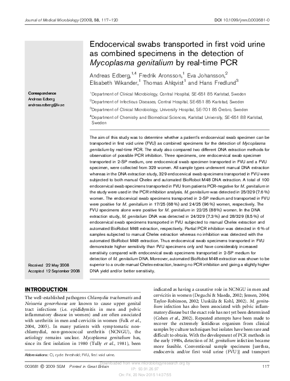 (PDF) Endocervical swabs transported in first void urine as combined specimens in the detection ...