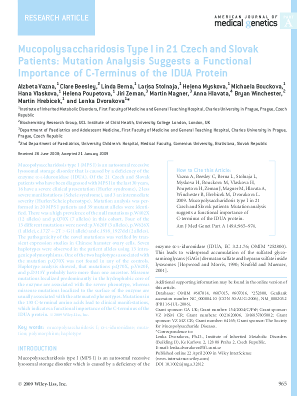(PDF) Generation of Mucopolysaccharidosis type II (MPS II) human ...