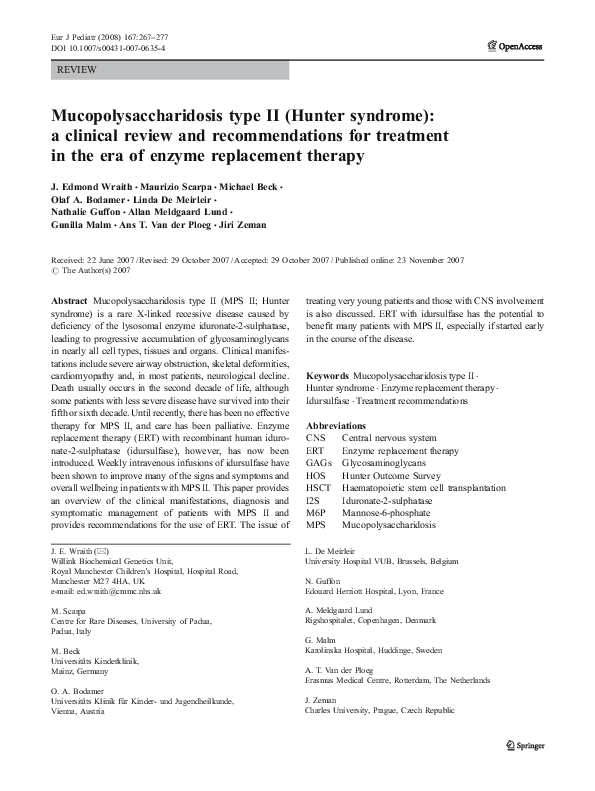 (PDF) Presentation and treatments for Mucopolysaccharidosis Type II ...