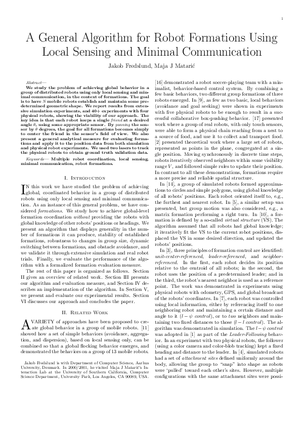 Pdf A General Algorithm For Robot Formations Using Local Sensing And