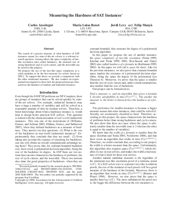 (PDF) Measuring the hardness of SAT instances