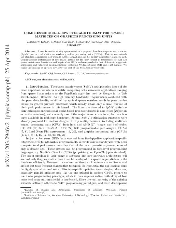 Pdf Compressed Multirow Storage Format For Sparse Matrices On