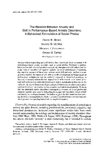 (PDF) The relation between anxiety and skill in performance-based ...