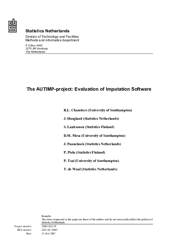 (PDF) The AUTIMP-project: Evaluation of Imputation Software