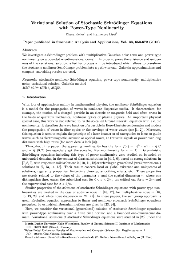 Pdf Variational Solution Of Stochastic Schrödinger Equations With