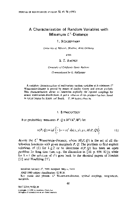 (PDF) A characterization of random variables with minimum L2-distance | Ludger Rüschendorf ...